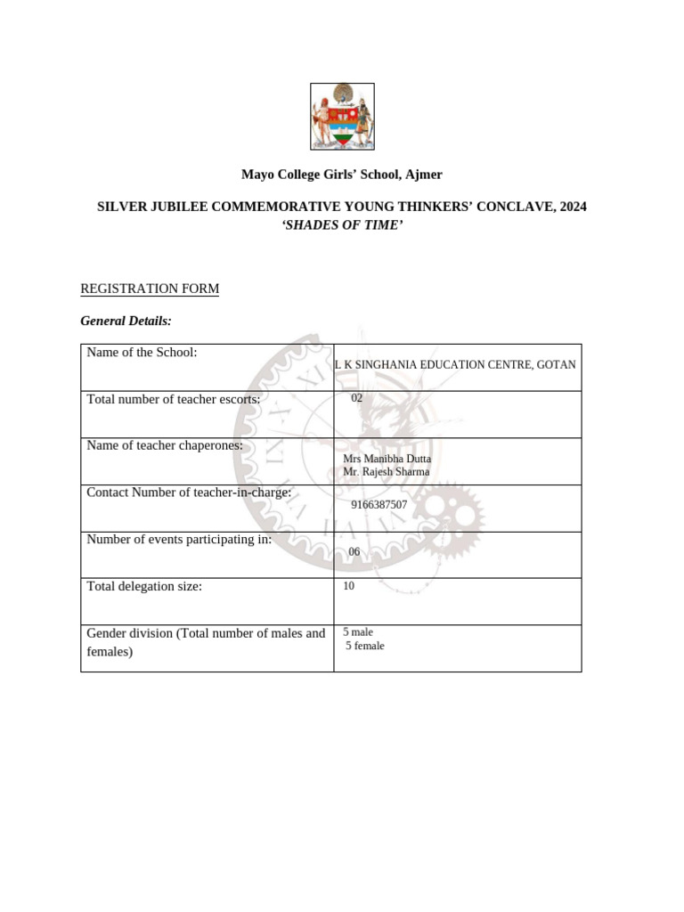Silver Jubilee Registration Form 2024 | PDF