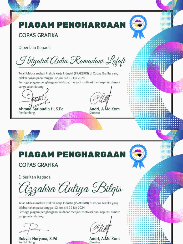 Piagam Penghargaan | PDF