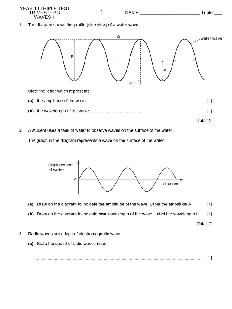Year 10 Waves Test Triple | PDF