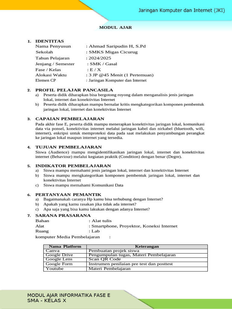 Modul Ajar Informatika Kelas x | PDF