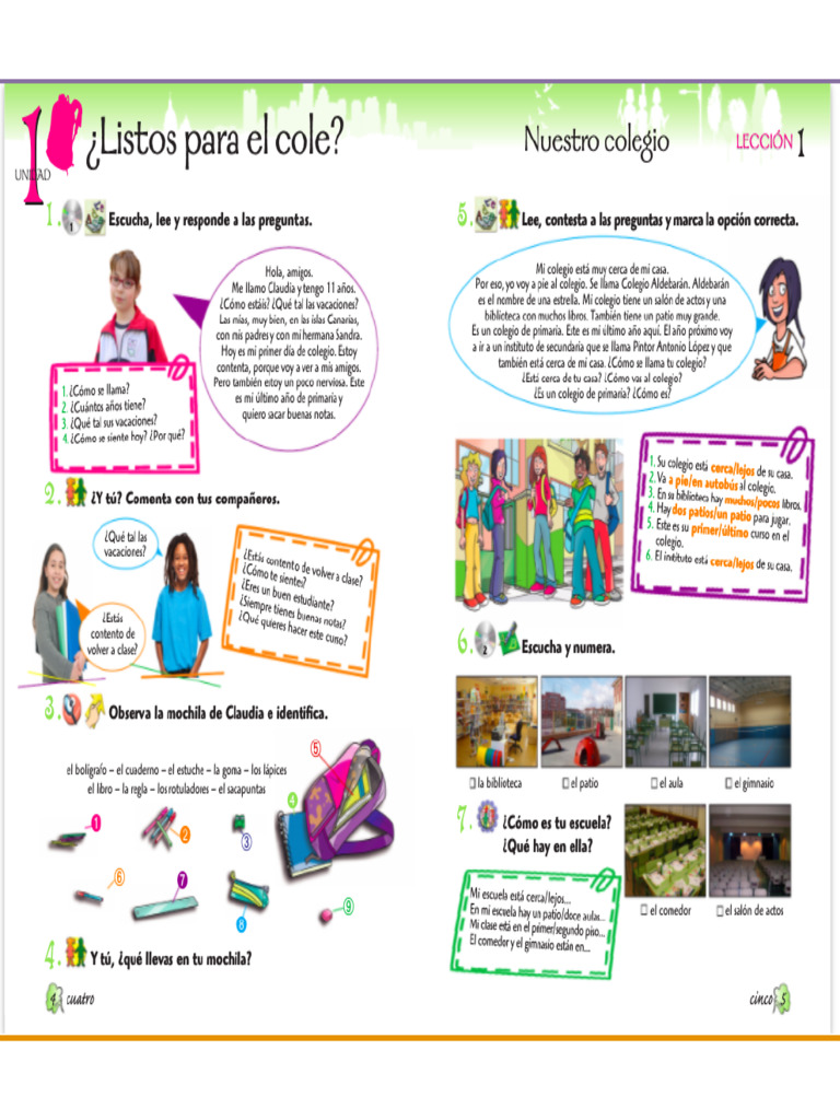 Colega 4 Unit 1 Pag 4-5 | PDF