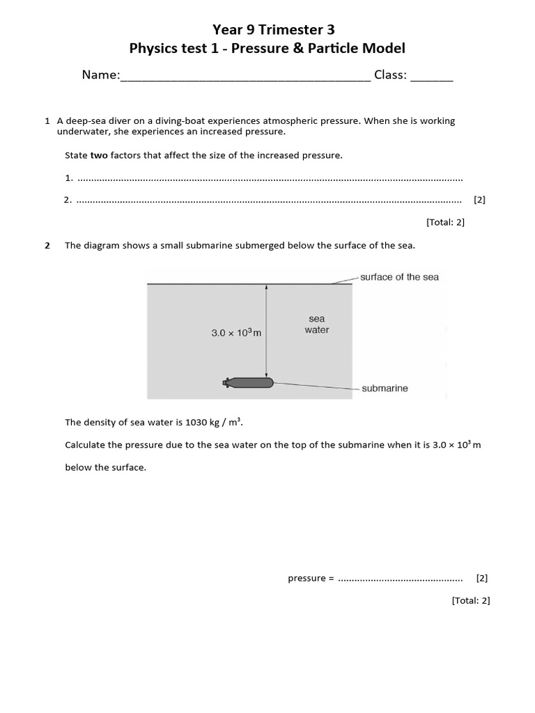 Y9 Pressure & Particle Model Test | PDF | Gases | Liquids
