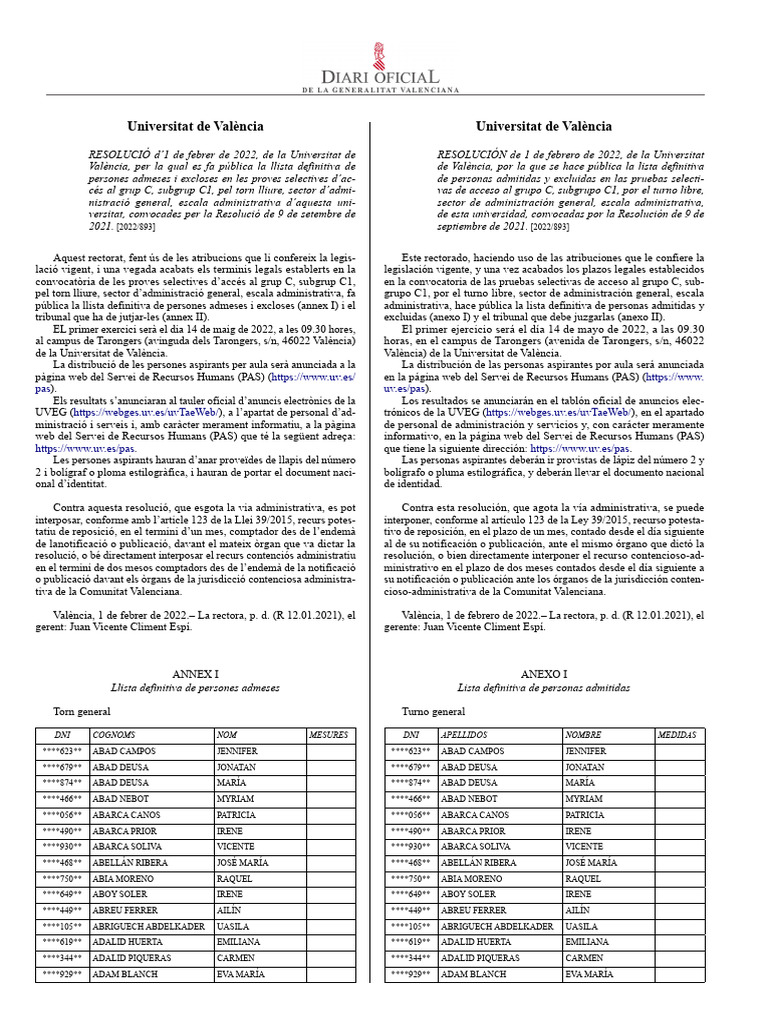 DOGV - Llista Definitiva | PDF