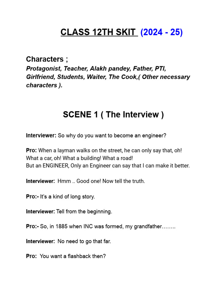 CLASS 12TH SKIT (2024 - 25) | PDF