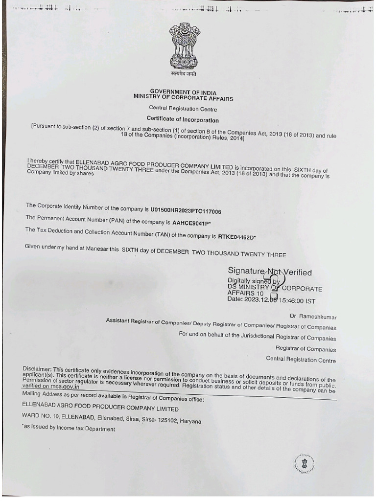 Incorporation Letter | PDF