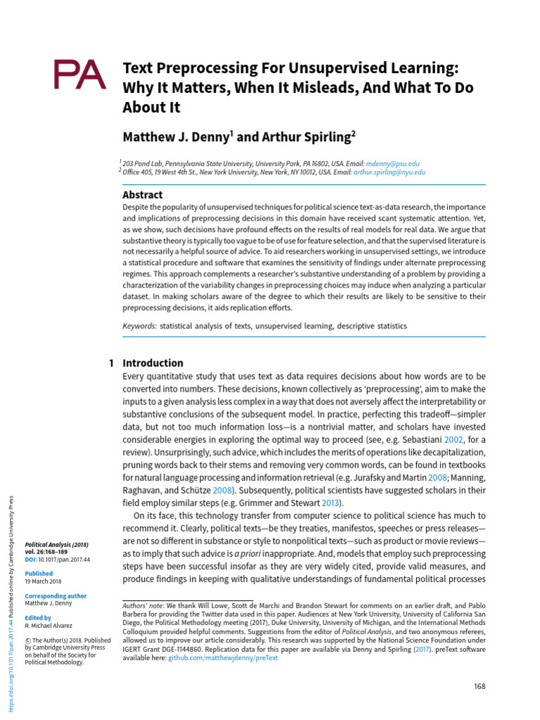 Denny and Spirling Text Preprocessing For Unsupervised Learning (2018 ...
