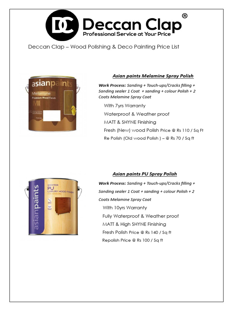 Deccan Clap Wood Polish & Deco Prices | PDF | Paint | Varnish