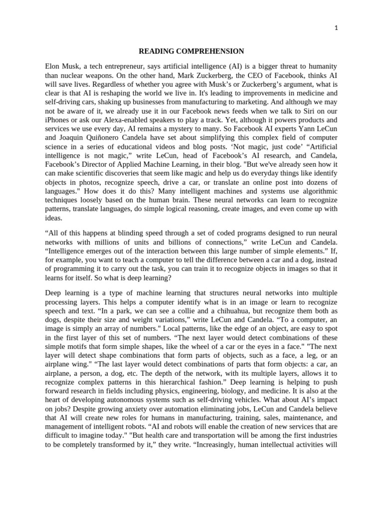 Reading Comprehension | PDF | Artificial Intelligence | Technology & Engineering