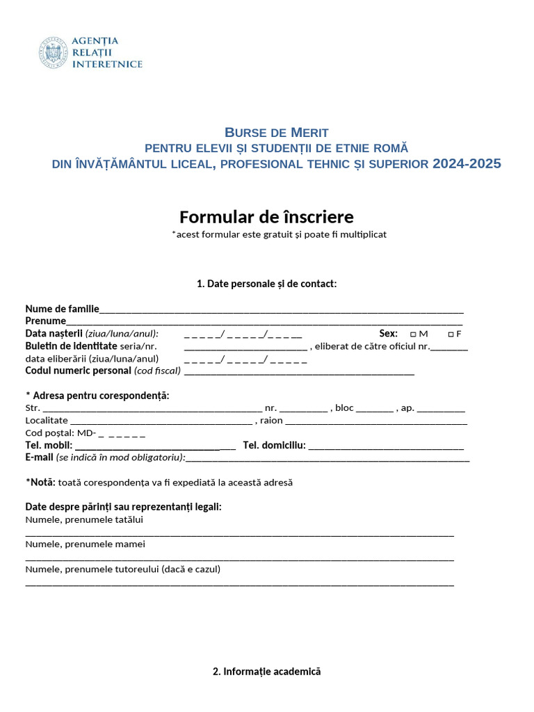 Formular - Burse de Merit 2024 | PDF