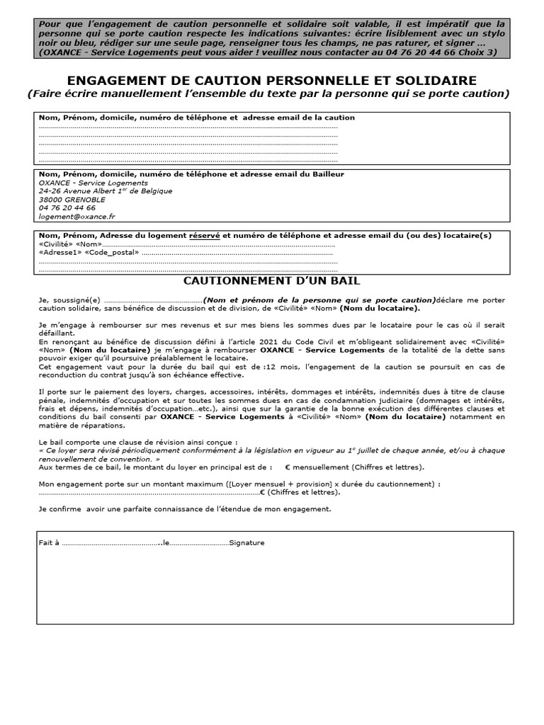 Engagement de Caution | PDF