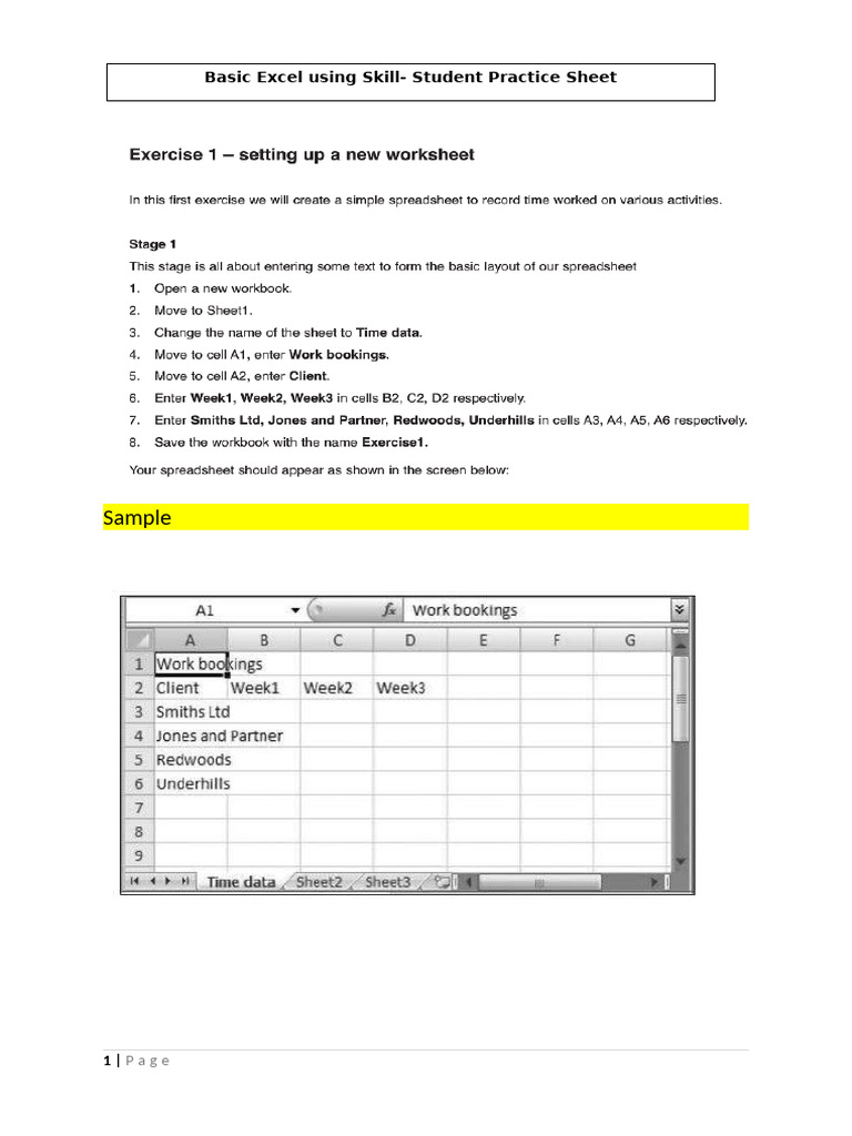 Task 2 - Excel Basic-Student Practice Sheet | PDF