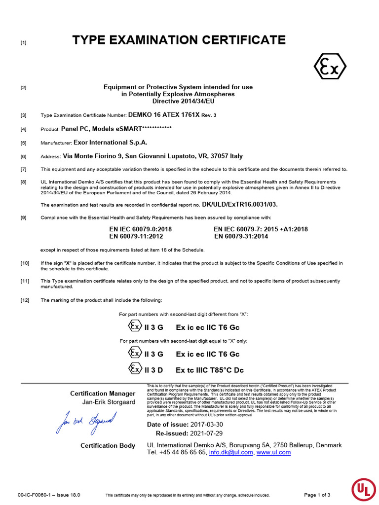DEMKO 16 ATEX 1761X Rev. 3 | PDF