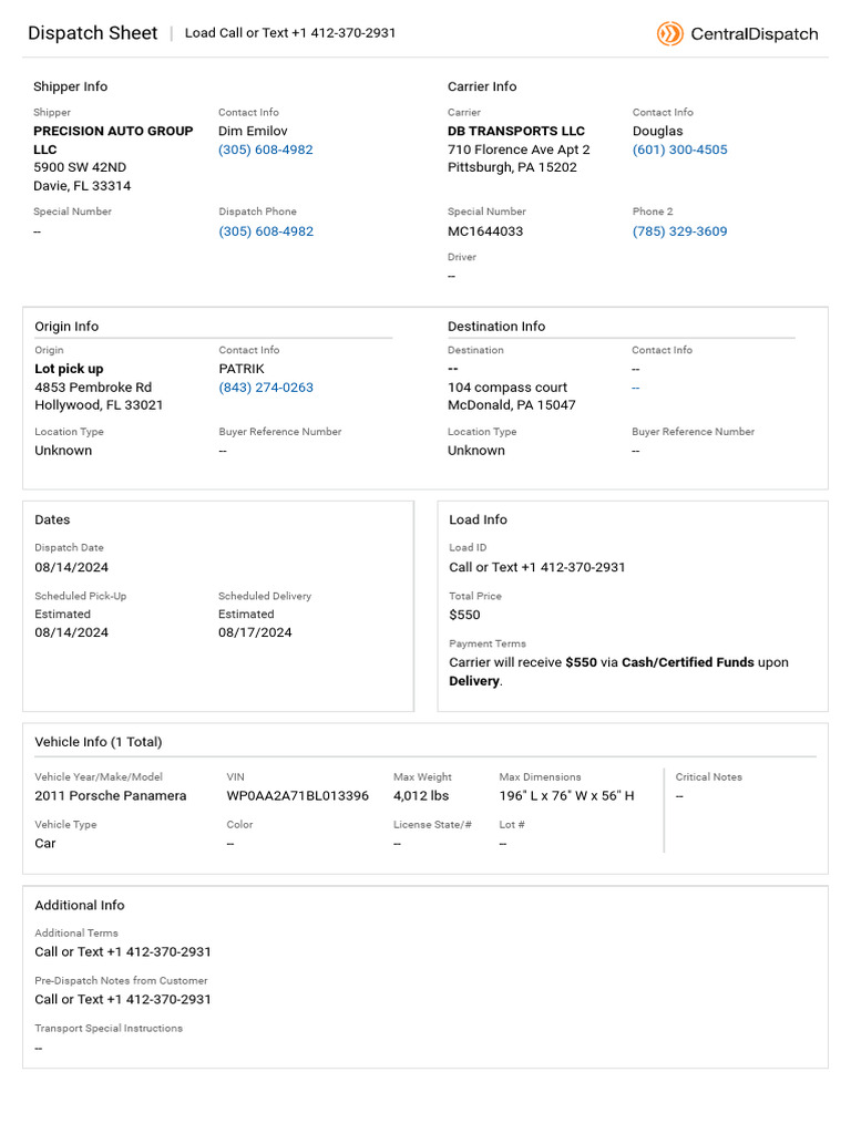 Dispatch Sheet | PDF