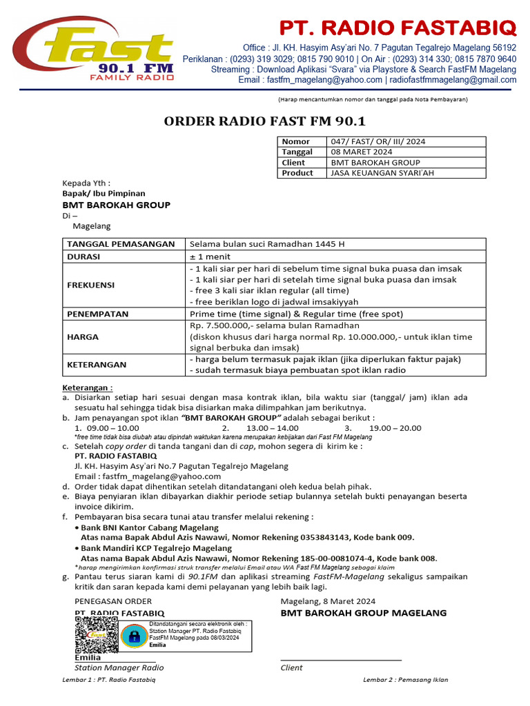 047 - Time Signal BMT Barokah Group | PDF