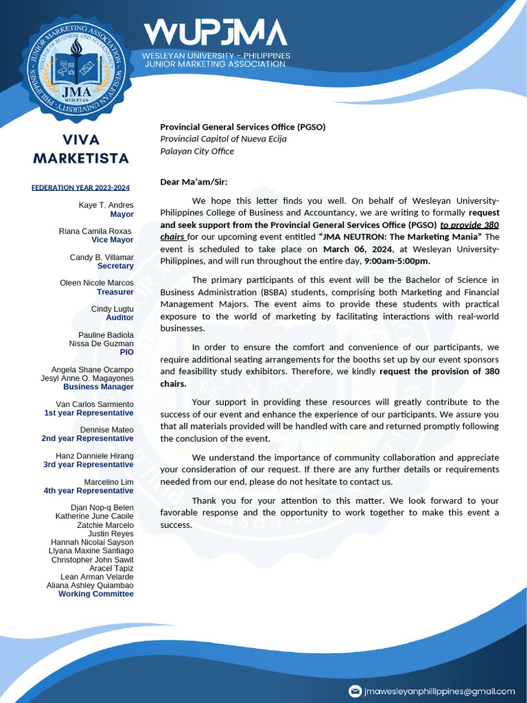 PGSO Request of Chairs | PDF