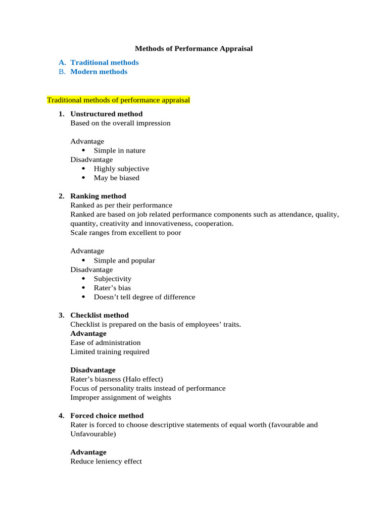 Traditional Methods of Performance Appraisal | PDF