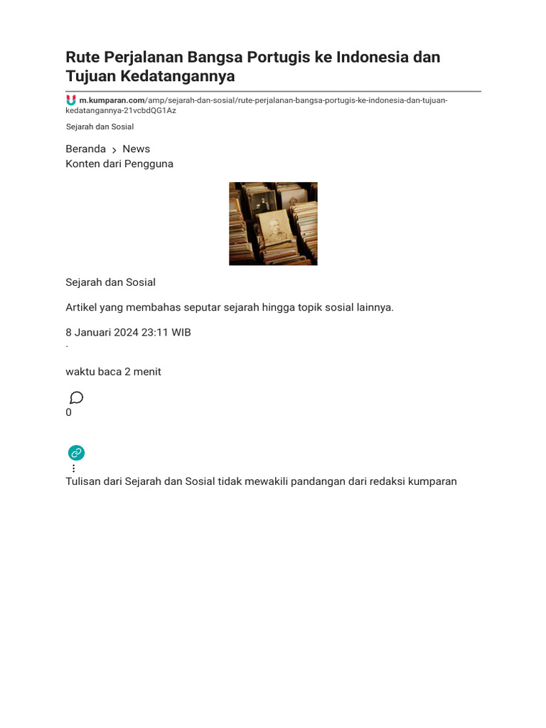 Rute Perjalanan Bangsa Portugis Ke Indonesia Dan Tujuan Kedatangannya | PDF