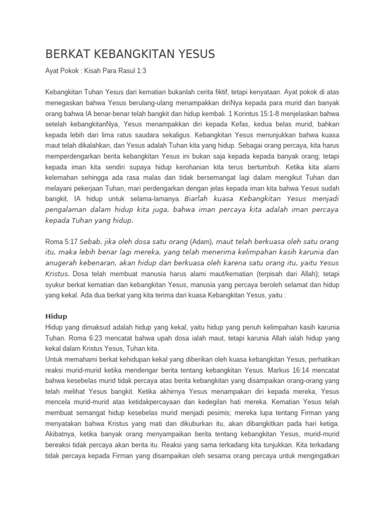 Berkat Kebangkitan Yesus | PDF