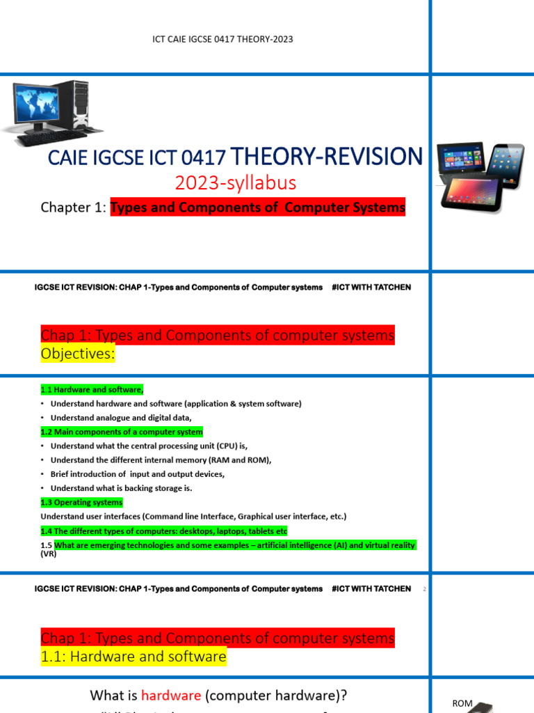 IGCSE ICT Chapter 1 - Types and Components of Computer Systems | PDF