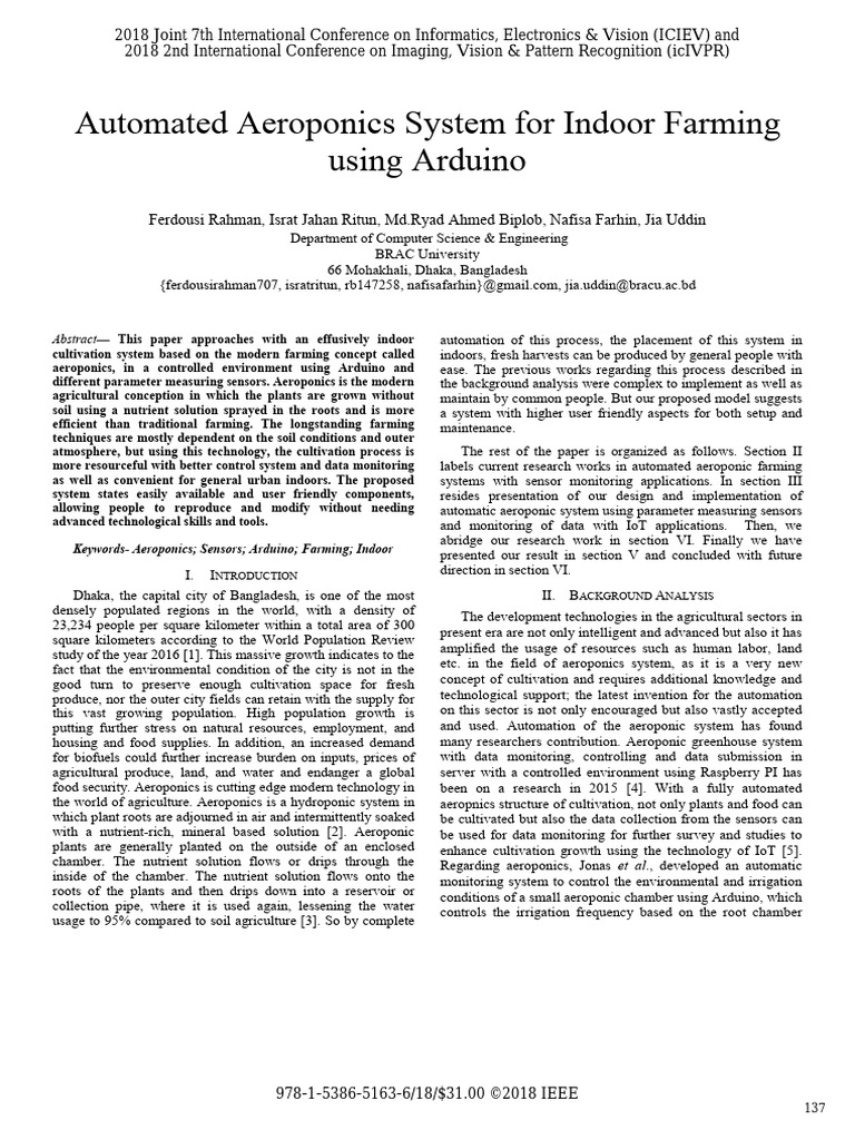 2018 Automated Aeroponics System For Indoor Farming Using Arduino | PDF ...