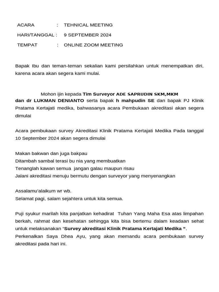 Naskah MC Acara Pembukaan Akreditasi | PDF