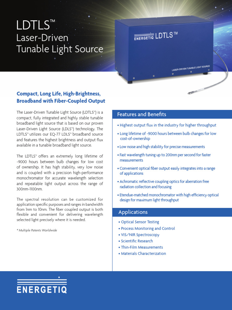 ENERGETIQ Company LDTLS Laser Driven Tunable Light Source | PDF
