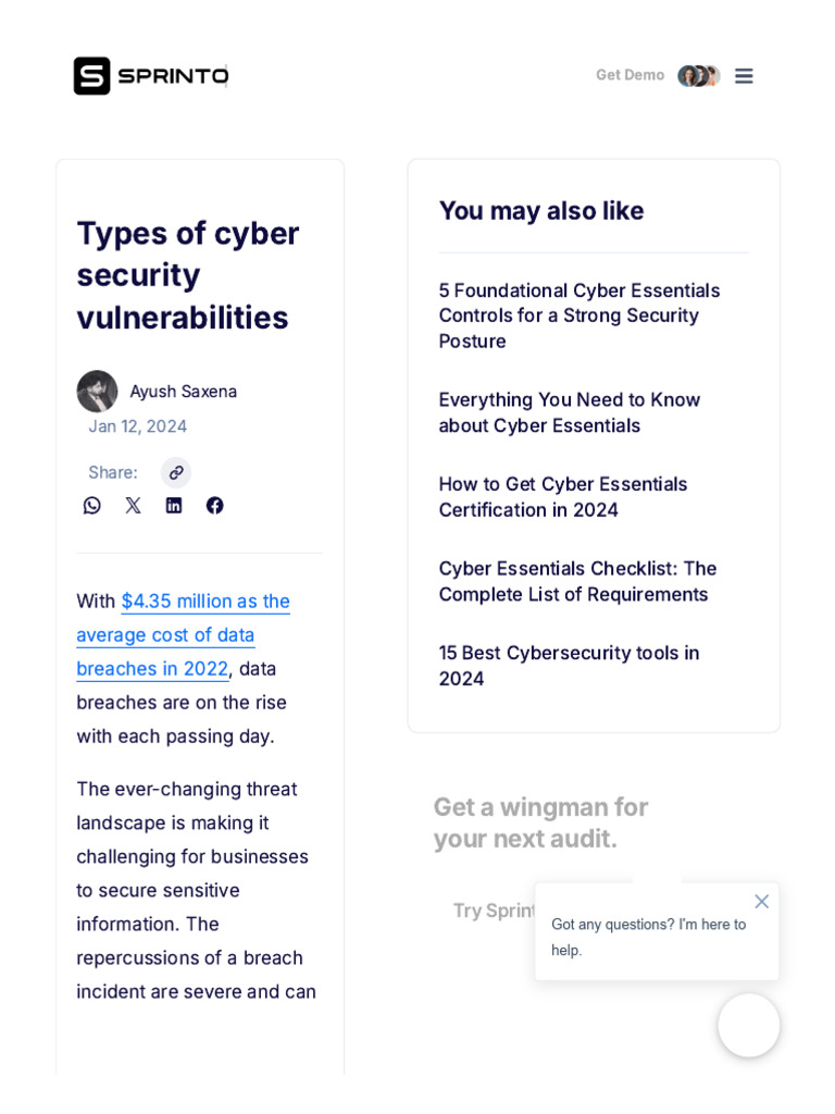 Cybersecurity Vulnerabilities - Types, Examples, and Beyond - Sprinto | PDF