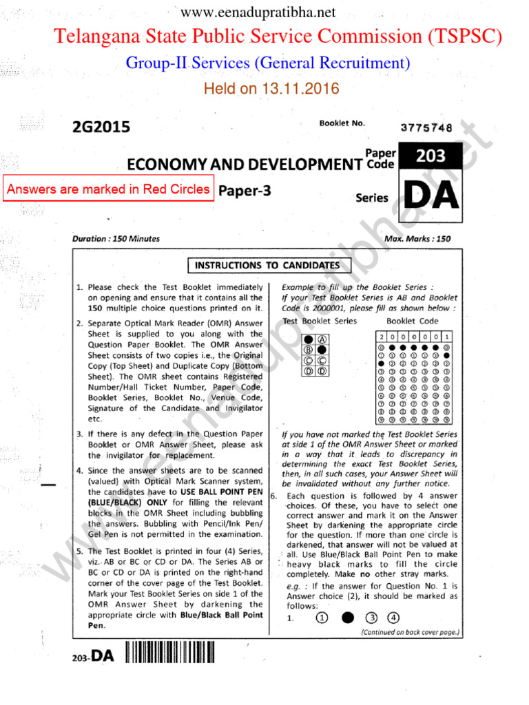 TSPSC grp2 Paper3 Economy Questionpaper Da | PDF