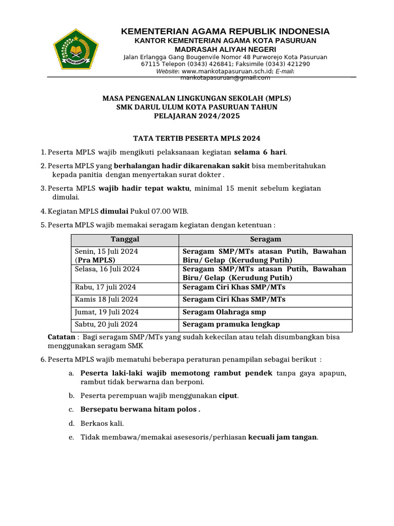 Tatib MPLS SMK Du2024 | PDF