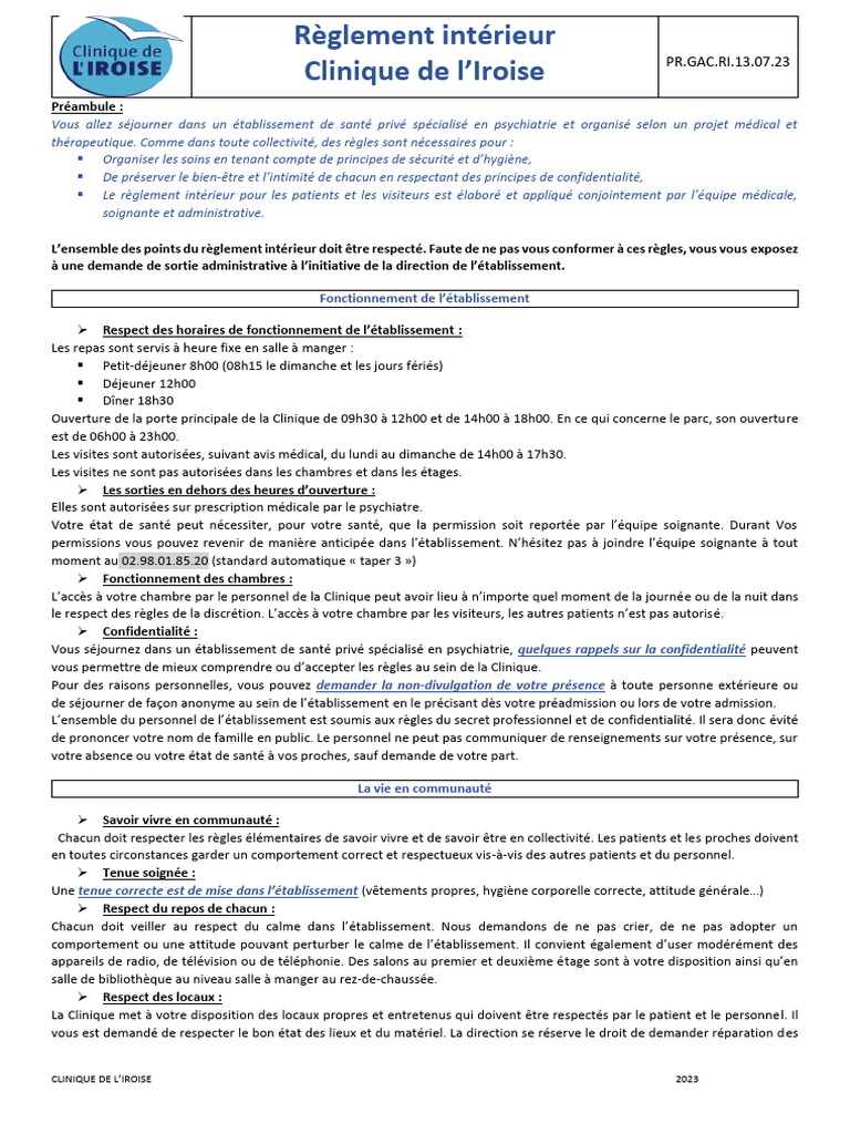 Reglement Interieur | PDF