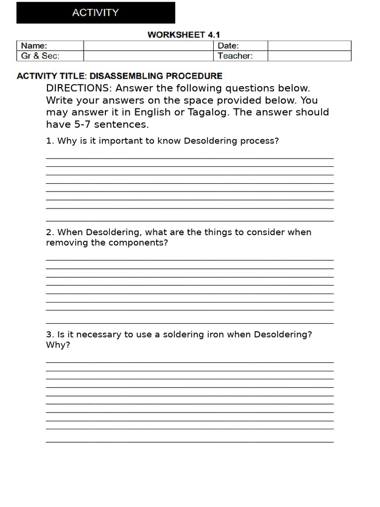 Worksheet 4.1 | PDF