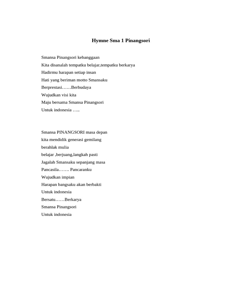 Hymne Sma 1 Pinangsori TH 2024 Angkatan 41 | PDF