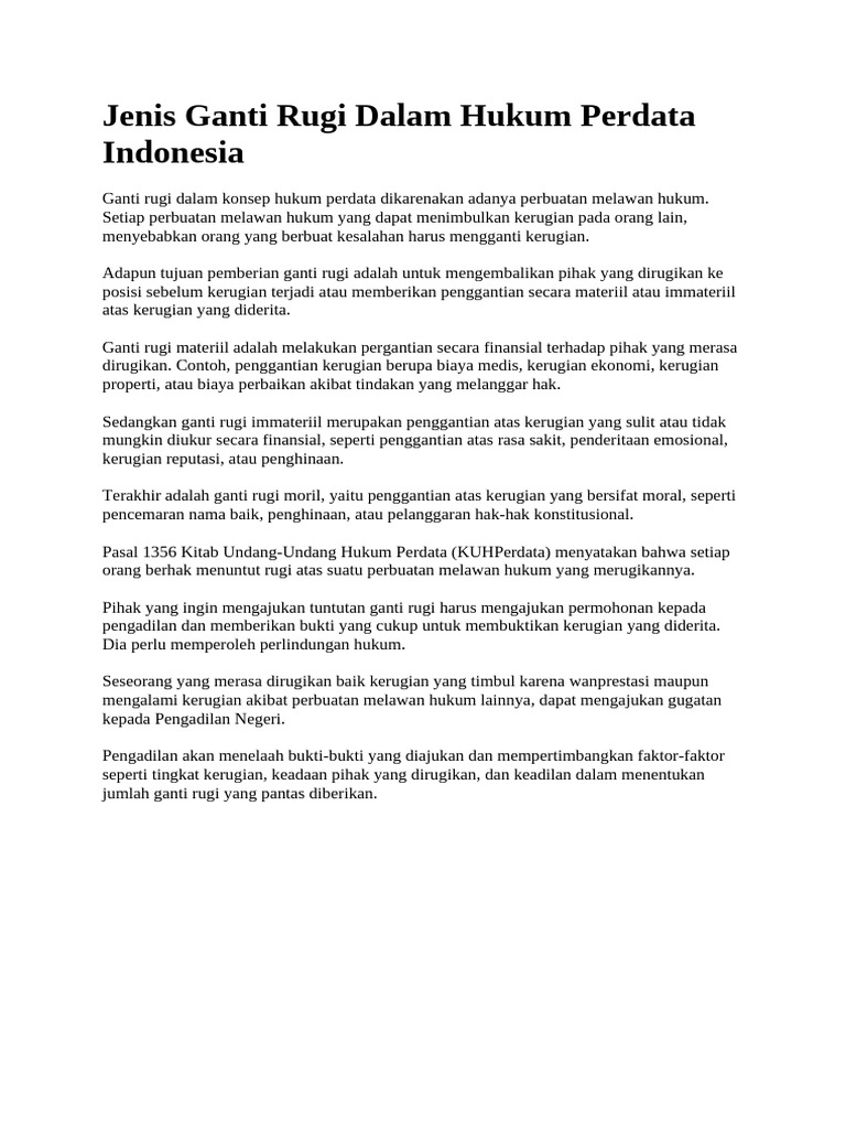 Jenis-Jenis Ganti Rugi dalam Hukum Perdata | PDF | Hukum