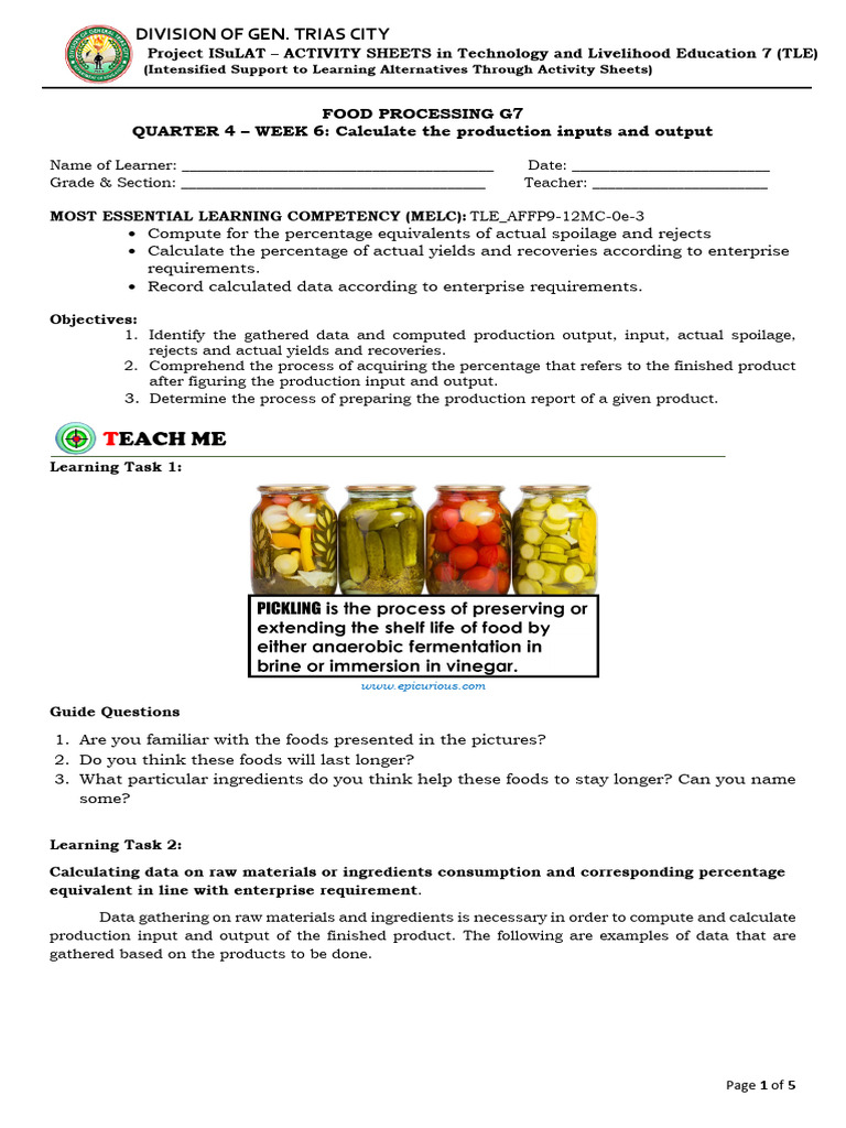 Tle7 - As - Q4 - WK6 - Food Processing | PDF