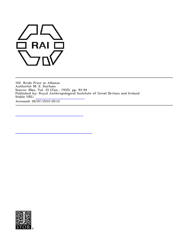 Durham - Bride Price in Albania | PDF