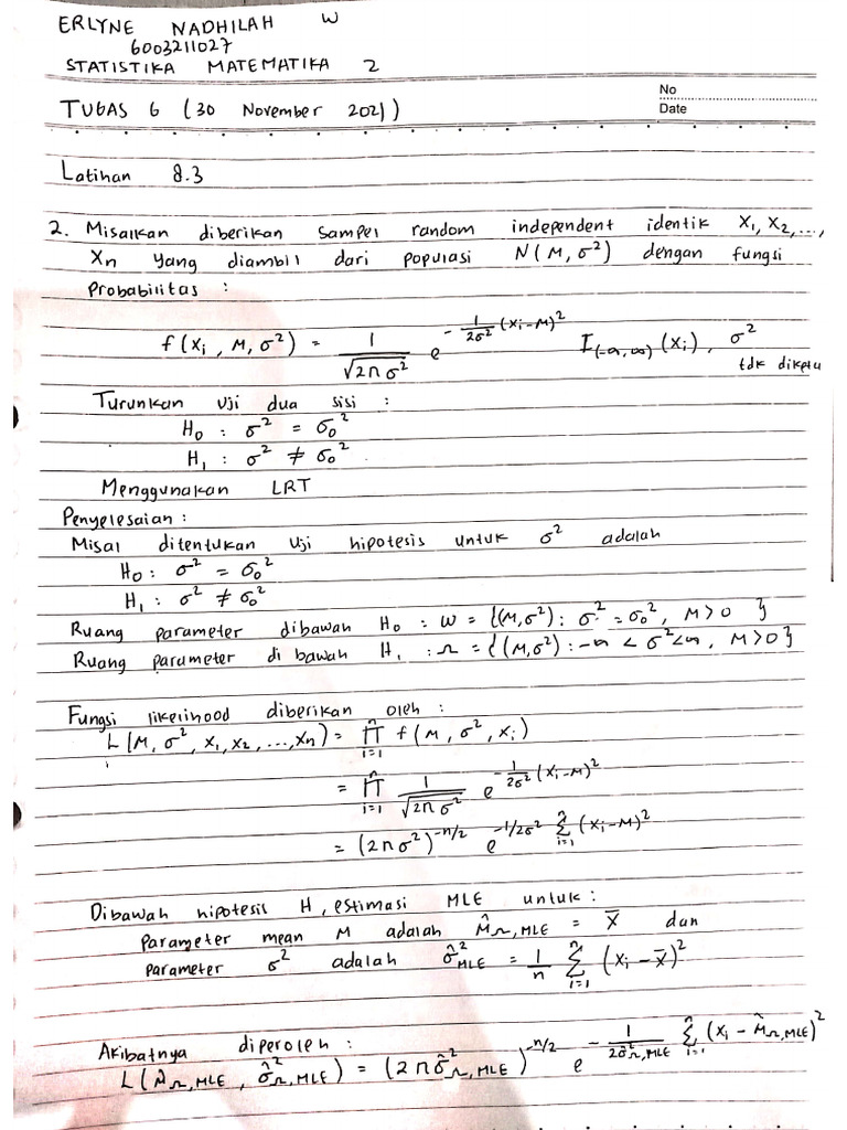 Tugas - 6 - Stat - Mat 2B - Erlyne Nadhilah W | PDF