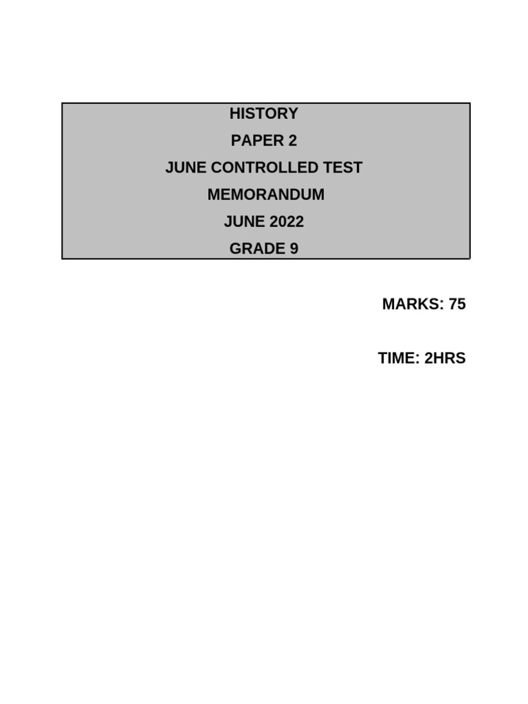 Grade 9 History Exams South Africa