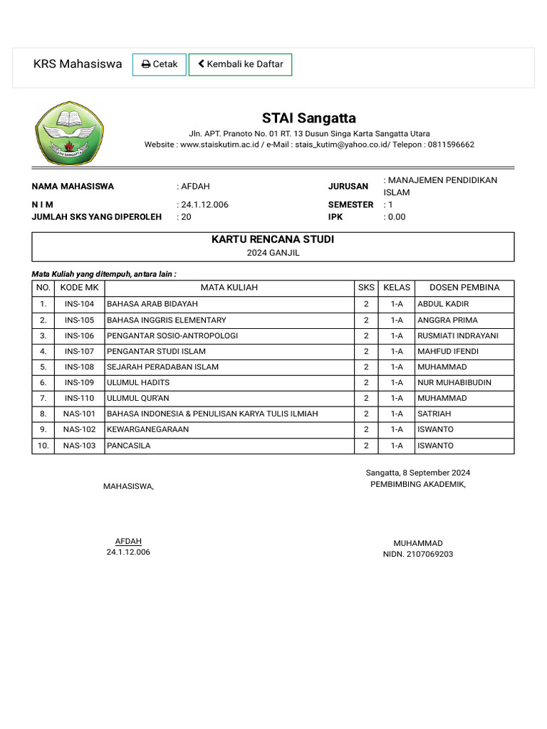 KRS Mahasiswa 1 | PDF