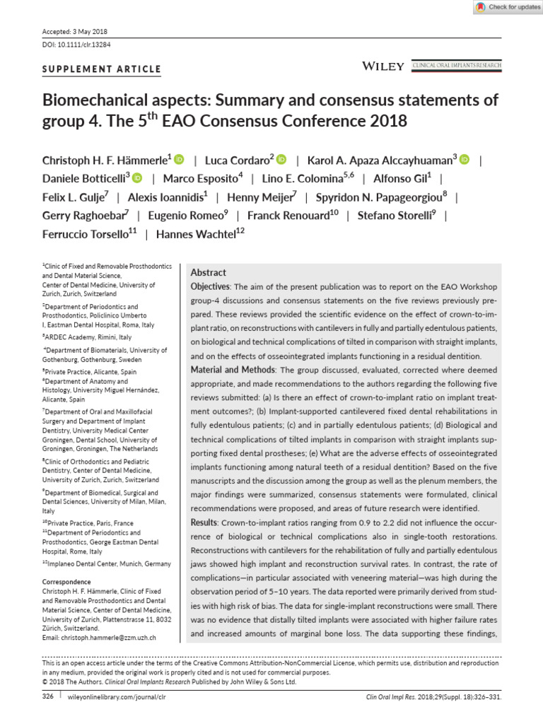 Clinical Oral Implants Res - 2018 - Hämmerle - Biomechanical aspects Summary and consensus ...