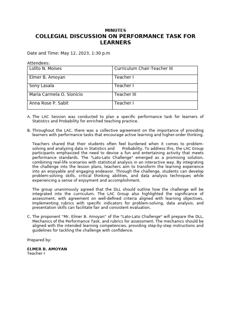 Minutes COllegial Discussion Richard Raqueno | PDF