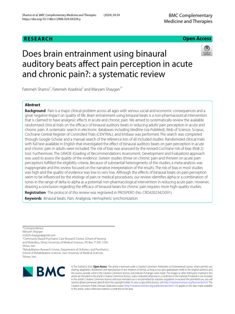Does Brain Entrainment Using Binaural Auditory Beats Affect Pain ...