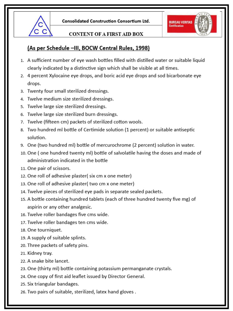 Bocw First Aid List | PDF | Home & Garden