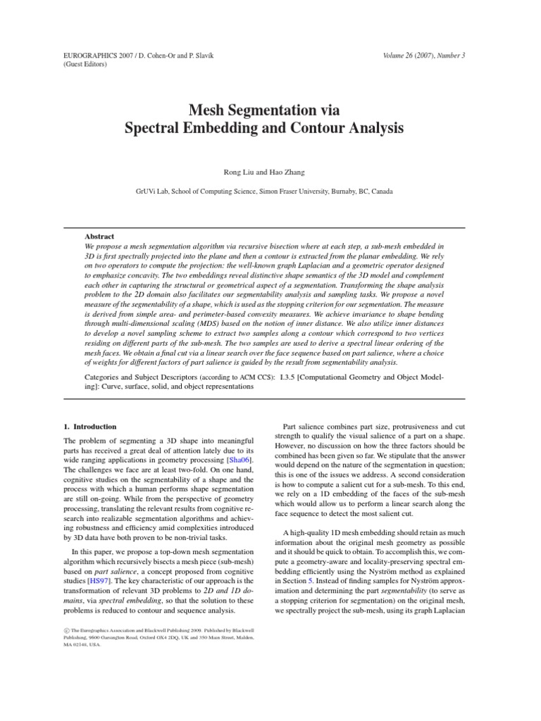 Mesh Segmentation Via Spectral Embedding and Contour Analysis | PDF | Eigenvalues And ...
