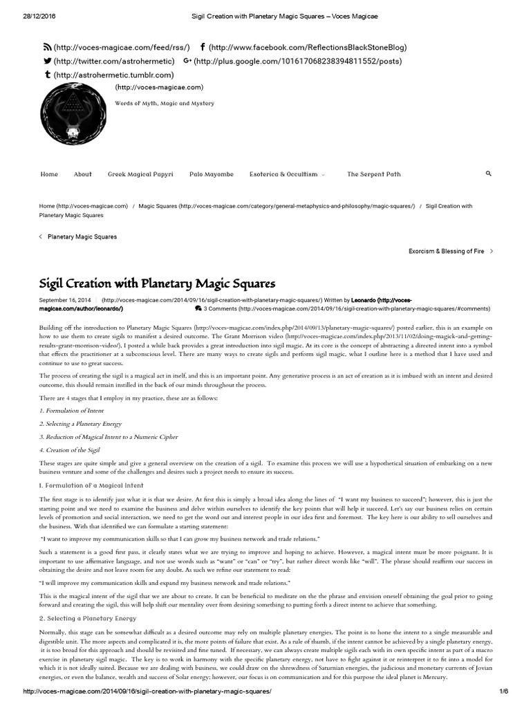 Sigil Creation With Planetary Magic Squares - Voces Magicae | PDF
