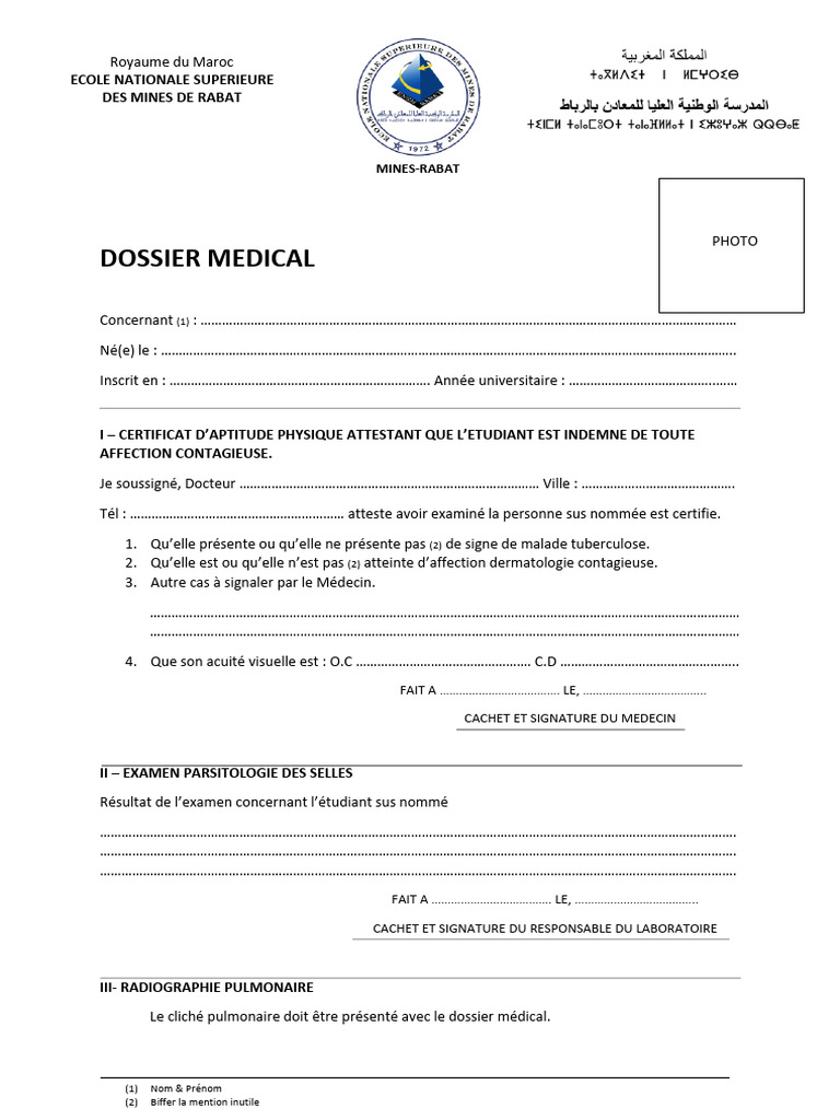 Dossier Médical Étudiant Maroc | PDF | Finance & Money Management