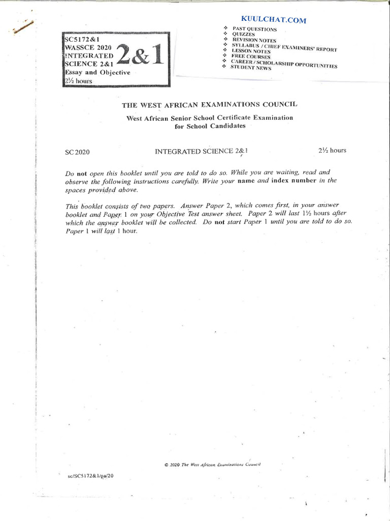 Wassce 2020 Science | PDF