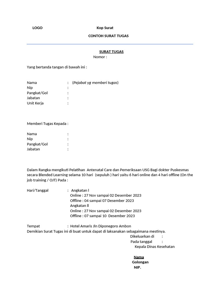 Contoh Surat Tugas | PDF