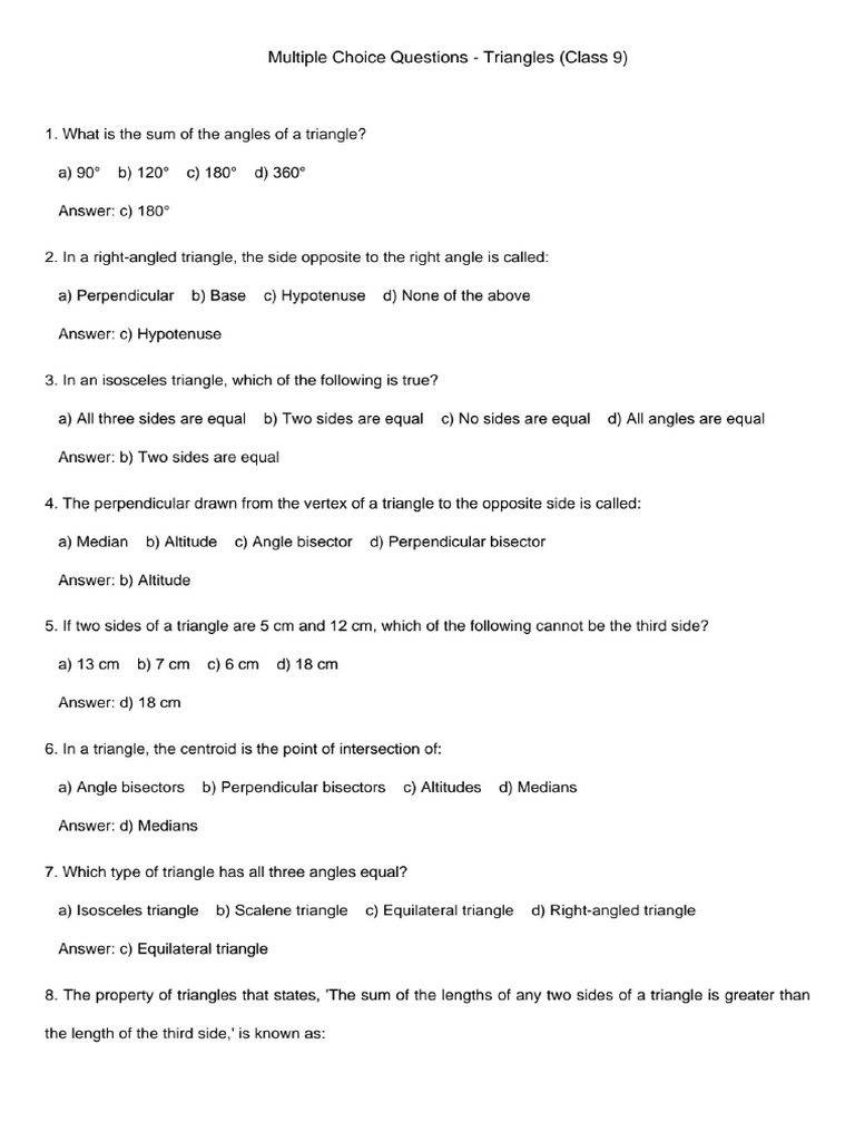 Triangle MCQs Class9 | PDF