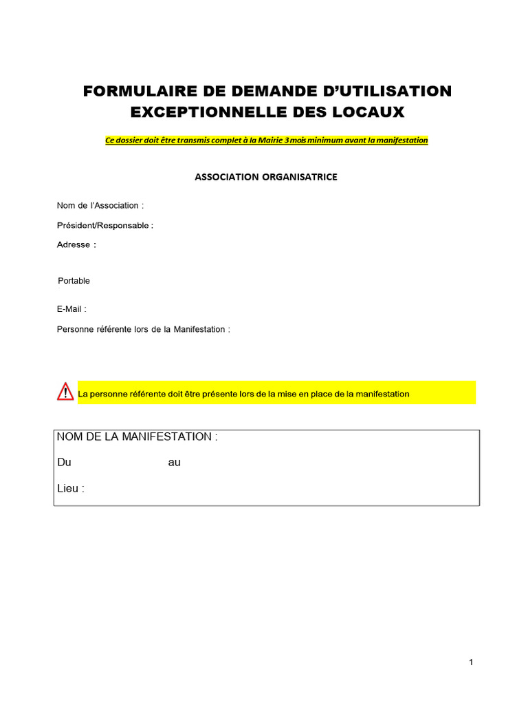Formulaire de Demande D'utilisation Exceptionnelle de Locaux3 | PDF