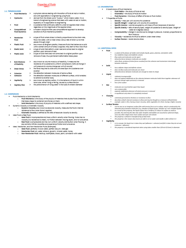 TOPIC 1 - Properties of Fluids | PDF